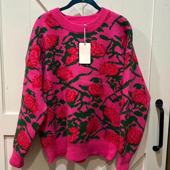 entro | Sweaters | Nwt Entro Pink And Green Floral Sweater High Quality ...